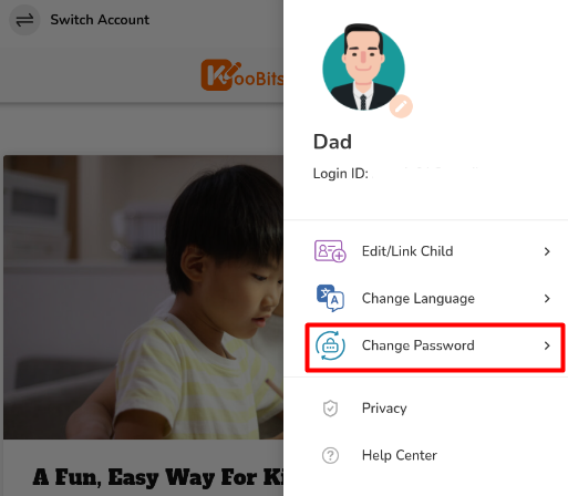 Change parent account password – KooBits Support Centre